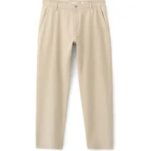 Mango Relaxed Fit Cotton & Linen Jeans - Beige
