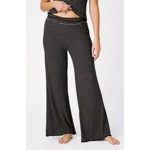 PJ Salvage Striped Lounge Pants With Smocked Waist And Lettuce-edge Hems - Onyx