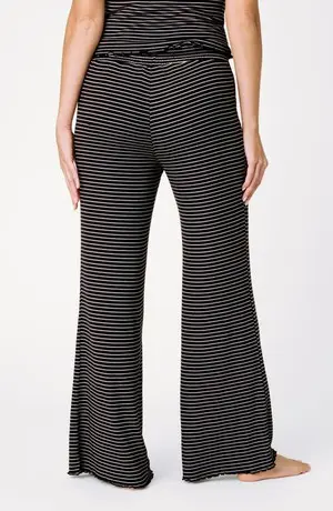PJ Salvage Striped Lounge Pants With Smocked Waist And Lettuce-edge Hems - Onyx
