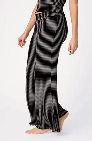 PJ Salvage Striped Lounge Pants With Smocked Waist And Lettuce-edge Hems - Onyx