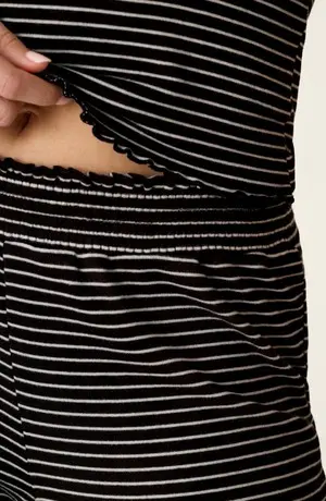 PJ Salvage Striped Lounge Pants With Smocked Waist And Lettuce-edge Hems - Onyx