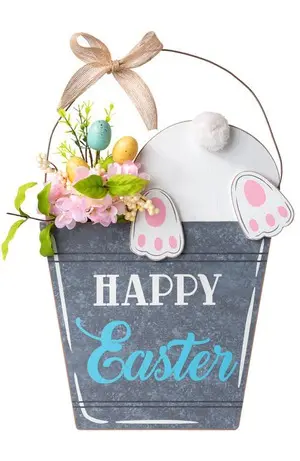 GLITZHOME 18"h Easter Wooden Bunny Eggs Door Hanger - Blue