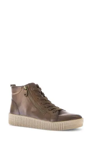 Gabor Gabor Sandra High Top Sneakers With Platform Sole And Side Zip Closure Saddle