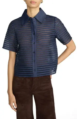 FRAME Short Sleeve Striped Lattice Shirt