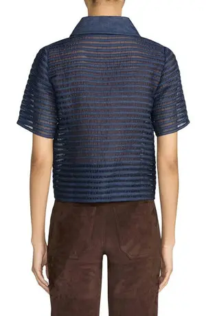 FRAME Short Sleeve Striped Lattice Shirt