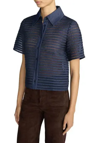 FRAME Short Sleeve Striped Lattice Shirt