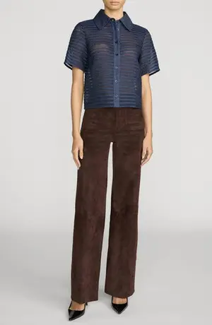 FRAME Short Sleeve Striped Lattice Shirt