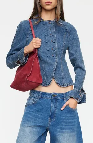 Lioness Double Breasted Denim Jacket - Mid Blue