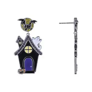 HALLMARK Haunted House Halloween Dangle Earrings With Ghost And Bat Motifs