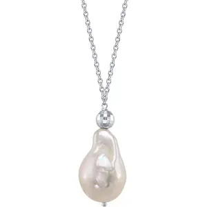 The Pearl Source 15mm White Freshwater Baroque Pearl Solitaire Pendant
