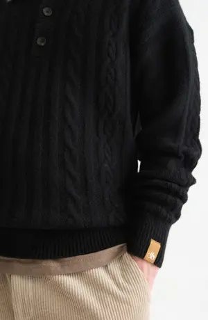 Scotch & Soda Cable Knit Polo Sweater - Meteorite