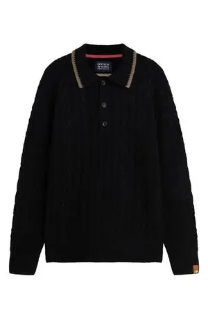 Scotch & Soda Cable Knit Polo Sweater - Meteorite