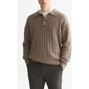 Scotch & Soda Cable Knit Polo Sweater - Walnut