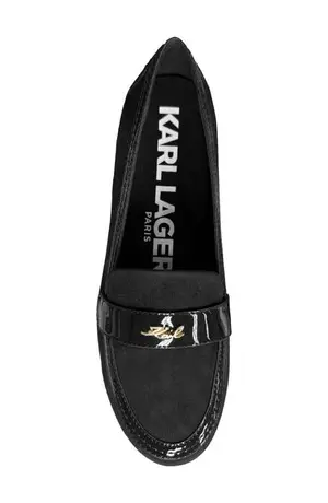Karl Lagerfeld Paris Glossed Logo Driving Loafer - Black