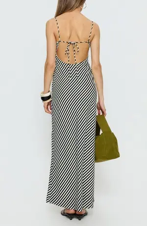 Princess Polly Lesondo V-neck Maxi Dress With Diagonal Stripes And Adjustable Straps