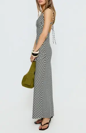Princess Polly Lesondo V-neck Maxi Dress With Diagonal Stripes And Adjustable Straps