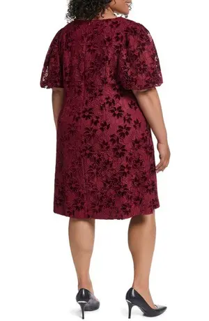 Eliza J A-line Lace & Velvet Dress With Puff Sleeves