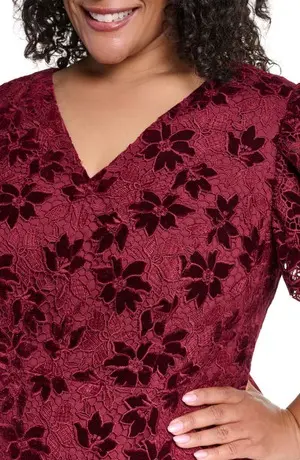 Eliza J A-line Lace & Velvet Dress With Puff Sleeves