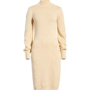 Anne Klein Bobble Diamond Stitch Long Sleeve Sweater Dress