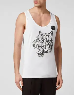 PLEIN SPORT Tank Top Tiger - White/black
