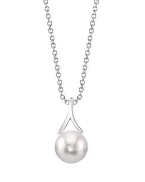 The Pearl Source 14k Gold Japanese Akoya Pearl Pendant Necklace - White Gold