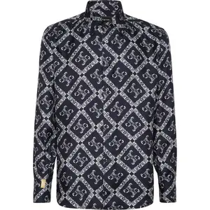 BILLIONAIRE Silk Gold Cut Shirt Bb Monogram - Navy