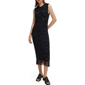 Scotch & Soda Geo Jacquard Sleeveless Sweater Dress With Fringe Hem - Night