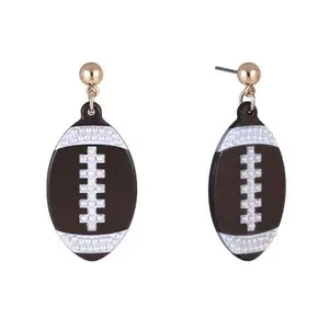 HALLMARK Football Drop Earrings With Pearl-accented Stitching - Brown