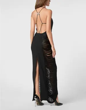 Philipp Plein Long Dress With Draped And Cut-out Details - Black