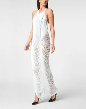 Philipp Plein Long Dress With Draped And Cut-out Details - White
