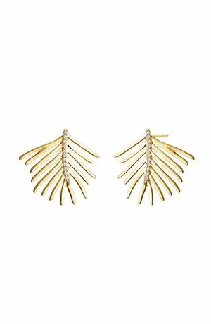 SYNA JEWELS 18k Yellow Diamond Palm Leaf Earrings