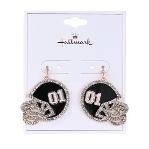 HALLMARK Football Helmet Statement Earrings With Rhinestone Embellishments