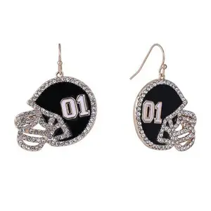 HALLMARK Football Helmet Statement Earrings With Rhinestone Embellishments - Brown