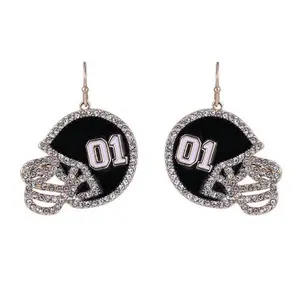 HALLMARK Football Helmet Statement Earrings With Rhinestone Embellishments