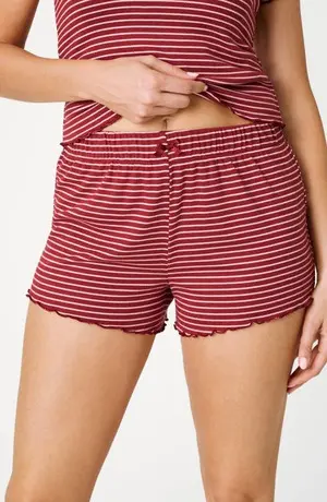 PJ Salvage Striped Pointelle Pajama Shorts - Dark Wine