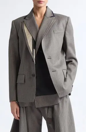 Sacai Layered Deconstructed Herringbone Jacket - Brown