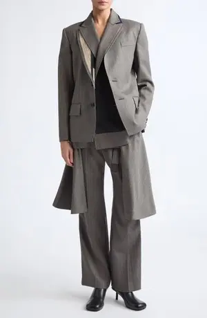 Sacai Layered Deconstructed Herringbone Jacket - Brown