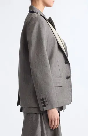Sacai Layered Deconstructed Herringbone Jacket - Brown
