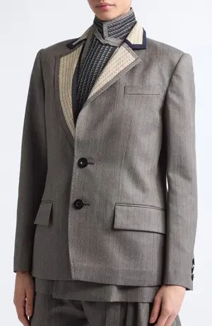 Sacai Layered Deconstructed Herringbone Jacket - Brown