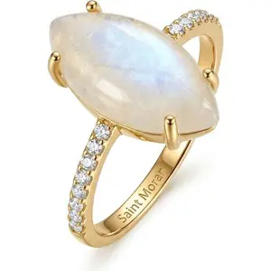 ST. MORAN Marquise Cut Moonstone & Cubic Zirconia Pavé Ring - White/gold