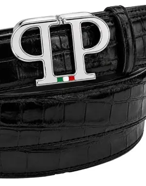 Philipp Plein Crocodile-effect Leather Belt With Pp Logo Buckle