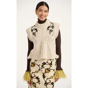 La DoubleJ Embroidered Cameo Vest - Solid Ecru