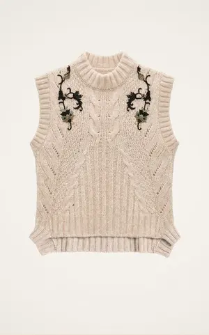 La DoubleJ Embroidered Cameo Vest - Solid Ecru
