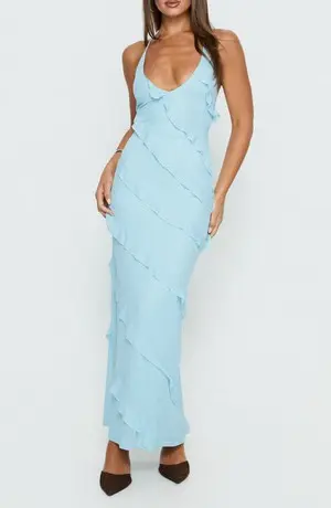 Princess Polly Adesta Frill Halter Maxi Dress