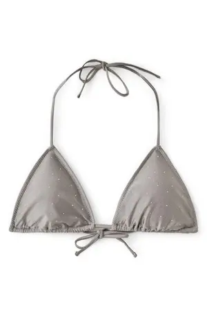 Mango Rhinestone Embellished Triangle Bikini Top - Grey