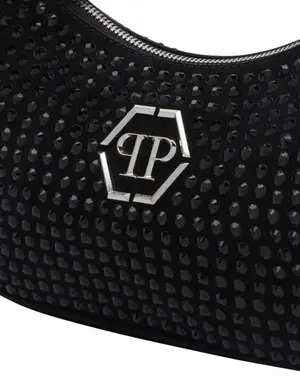 Philipp Plein Suede Shoulder Bag With All-over Strass Embellishment - Black