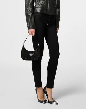 Philipp Plein Suede Shoulder Bag With All-over Strass Embellishment - Black