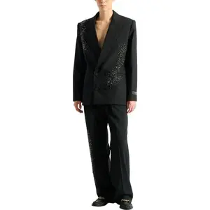 Balmain Wool Blazer With "sand Effect Amethyst" Embroidery - Black