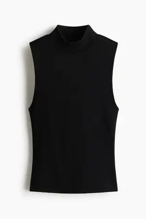 H&M Viscose Ribbed Mock Turtleneck Sleeveless Top