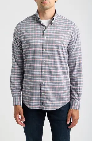 Johnnie-o Basswood Plaid Performance Long Sleeve Button Down Shirt - Navy